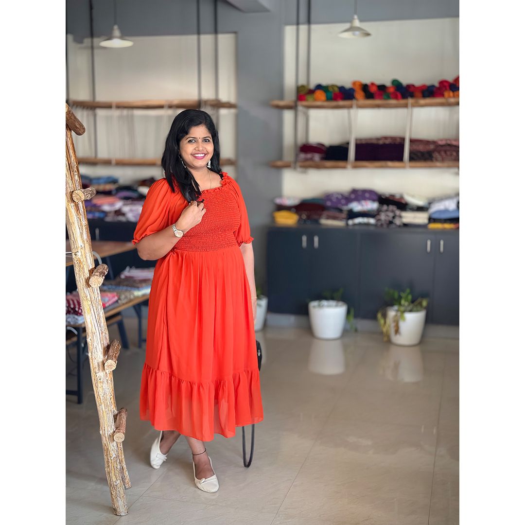 Smocked Design Square Neck -western Frock -00bl