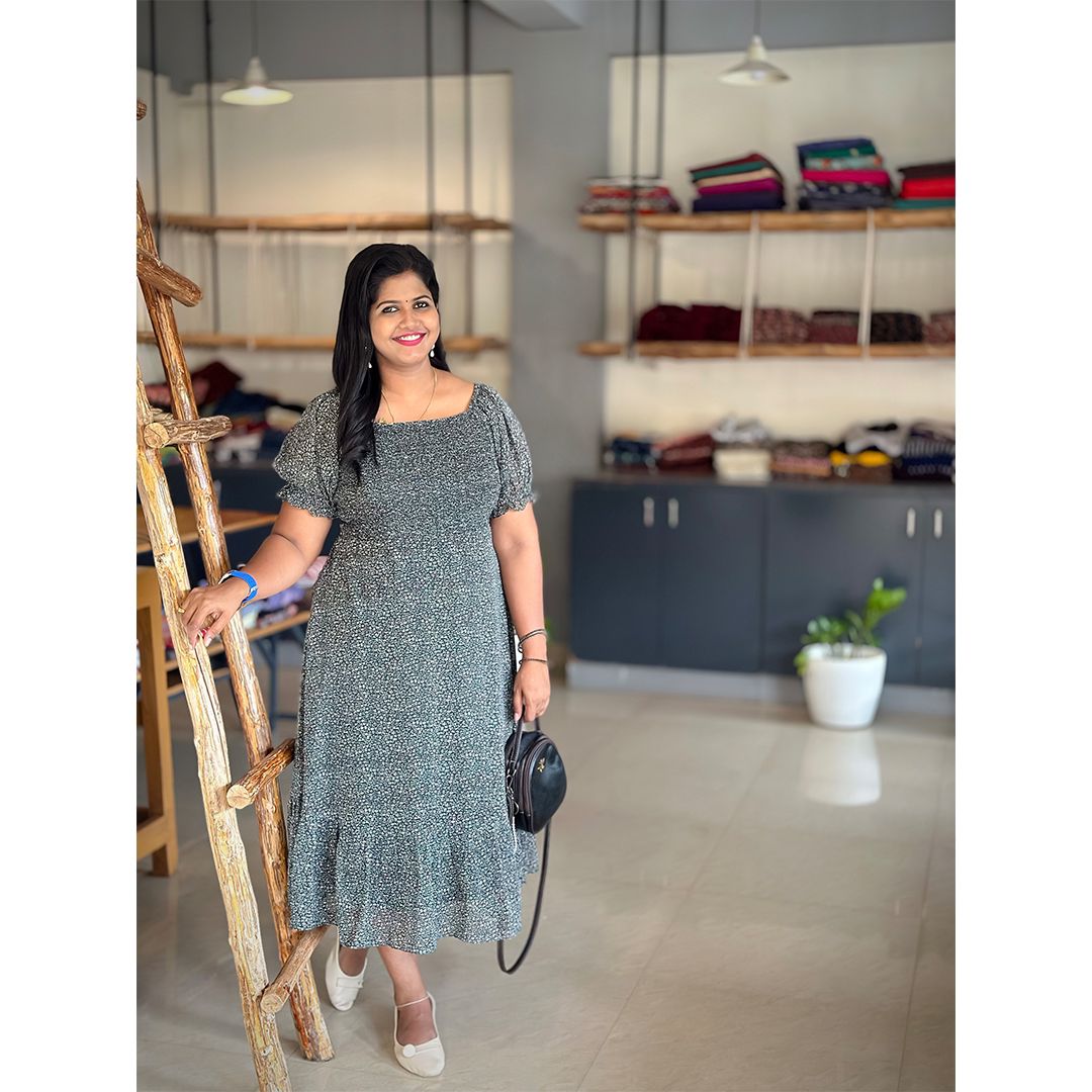 Smocked Design Square Neck -western Frock -00bl